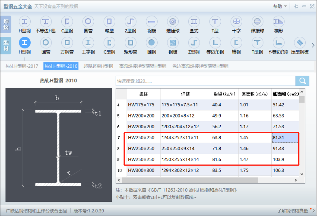 图纸给出型钢HW250*250，型钢手册有好几种，应该用哪一种？-服务新干线答疑解惑